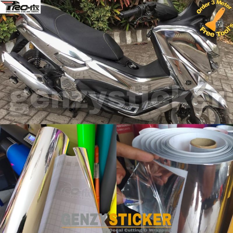 Jual Skotlet Silver Chrome sticker motor bahan lentur bisa menyesuaikan ...