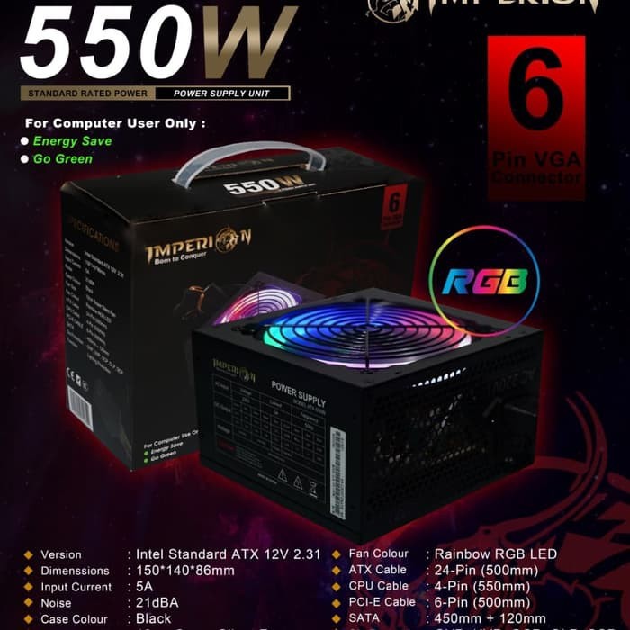 Jual Imperion PSU 550W RGB with 6 Pin VGA Power Supply PS-S550 | Shopee ...