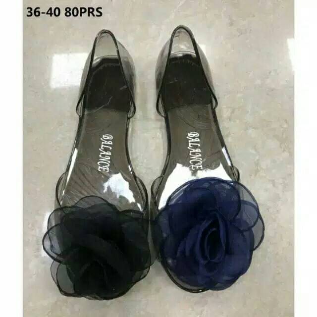 Jual Sepatu Sandal Flat Shos Jelly Kaca Transparan Bunga/Sandal Jelly ...