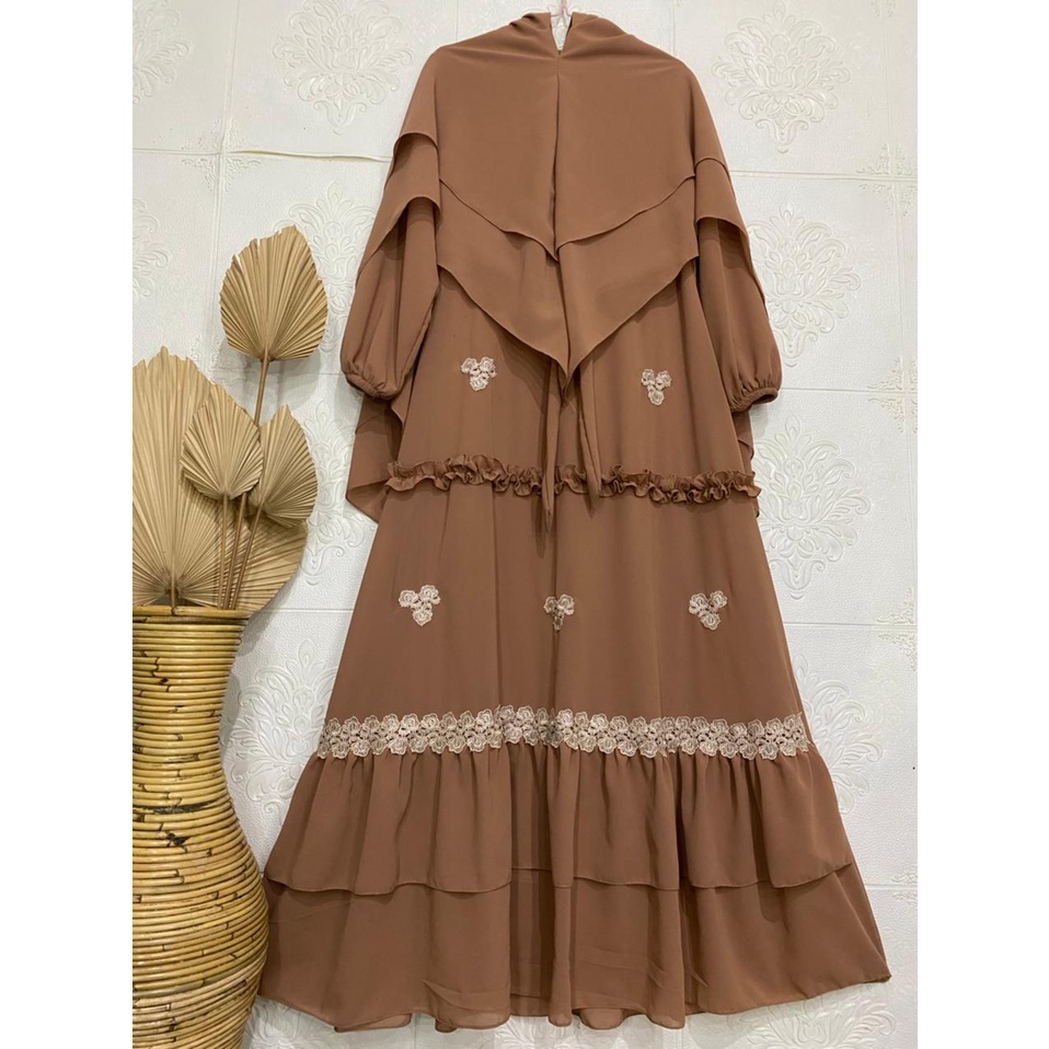 Jual Gamis Syari Ceruty Renda / Gamis Terbaru Mix Renda Bunga Cantik ...