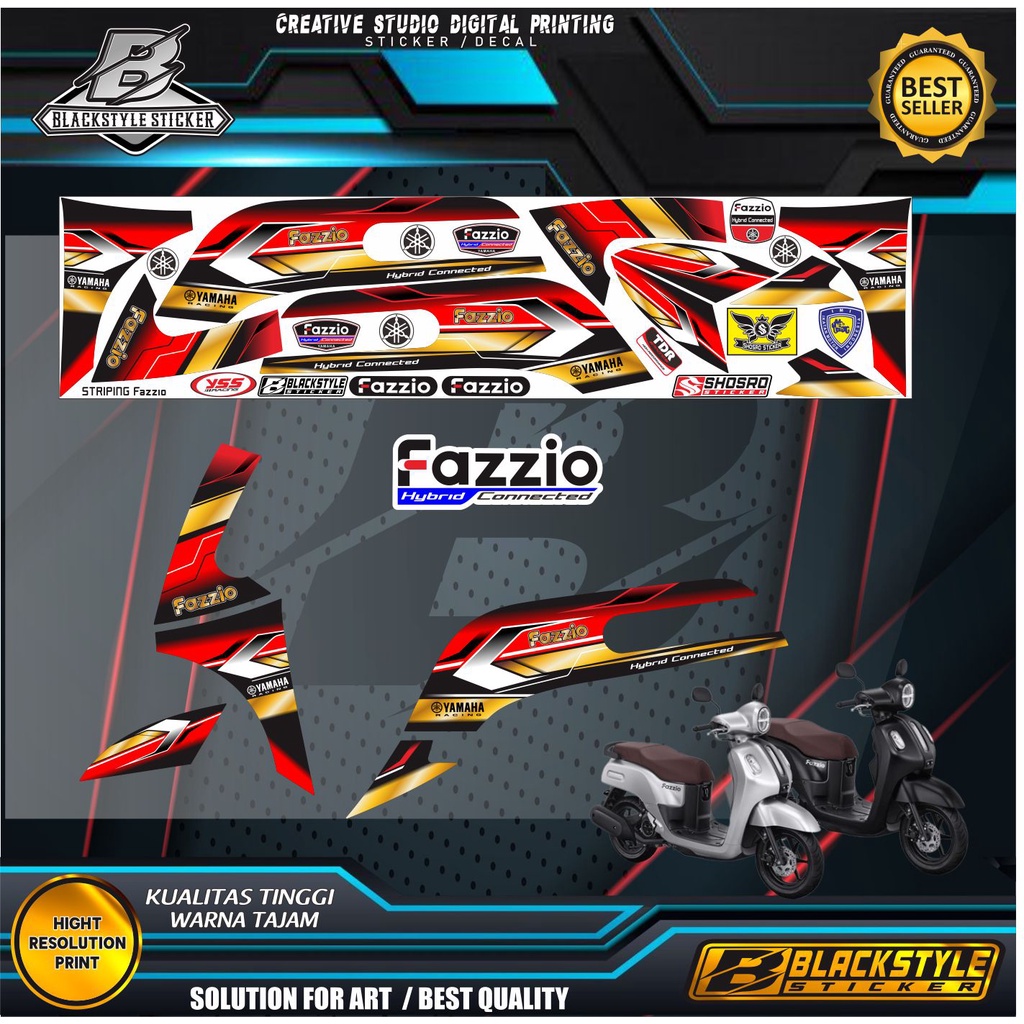 Jual VARIASI LIS/ COD-STRIPING/STICKER CUSTOM MOTOR YAMAHA FAZZIO MOTIF RACING NEW HITAM POLET ...