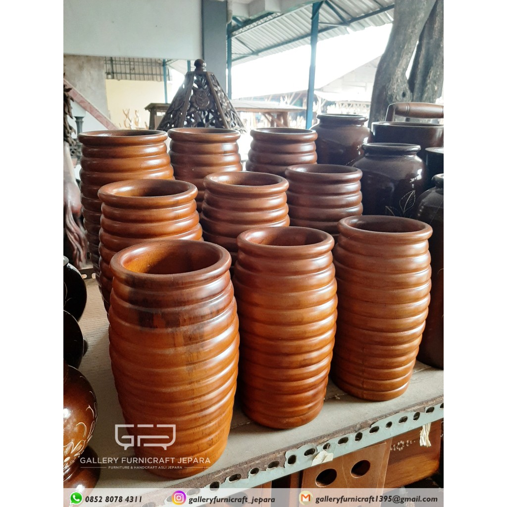 Jual Vas Guci Spiral Kayu Jati Isi 3 | Shopee Indonesia