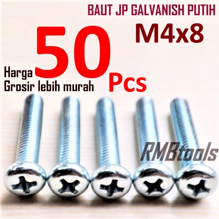 Jual M4x8 Baut JP Pentol Machine Screw Galvanis Putih M4 / Baut Pentol M4 Obeng + | Shopee Indonesia