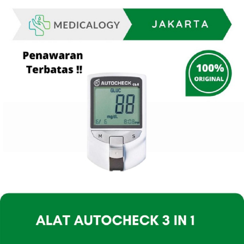 Jual Alat Autocheck 3 in 1 Ukur Gula Darah Asam Urat Kolesterol (Alat ...