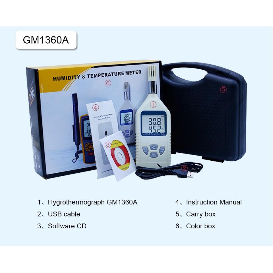 Jual Humidity & Temperature Meter Data Logger Benetech GM1360A ...