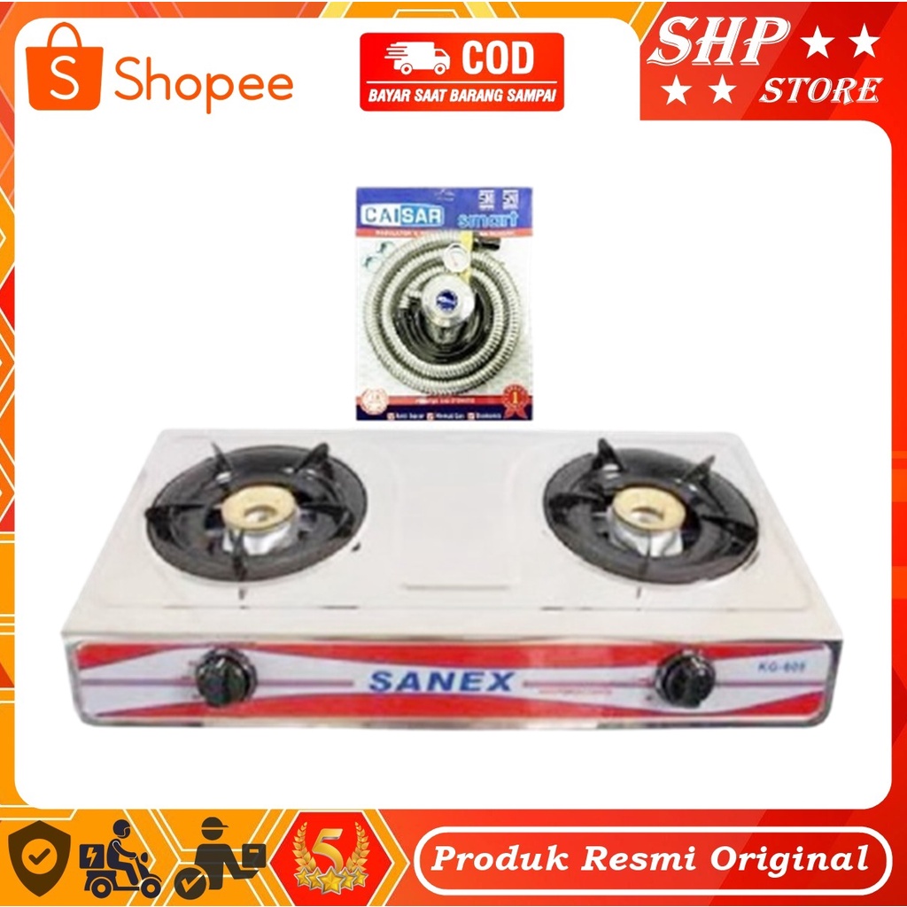Jual Kompor Gas Sanex 2 Tungku Stainless Steel Api Biru BONUS SELANG ...