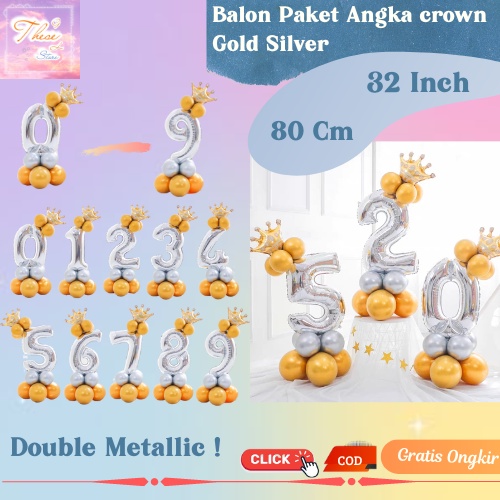 Jual Balon Ulang tahun Standing paket Angka besar Dan Mahkota Tema Gold ...