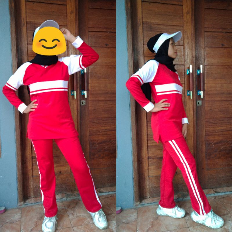 Jual Baju senam muslim merah putih | Shopee Indonesia