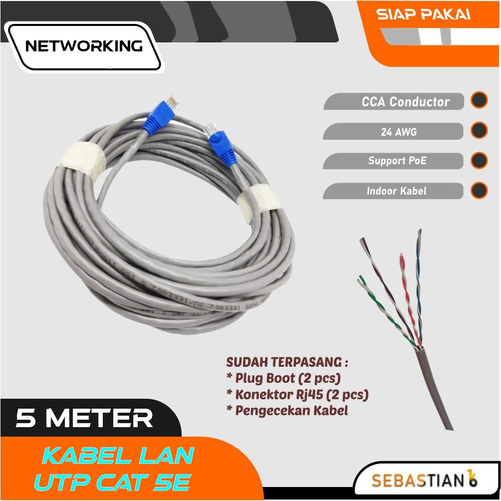 Jual Kabel UTP CAT5e 5 Meter Kabel LAN UTP CAT 5e 5M Kabel LAN 5Meter ...