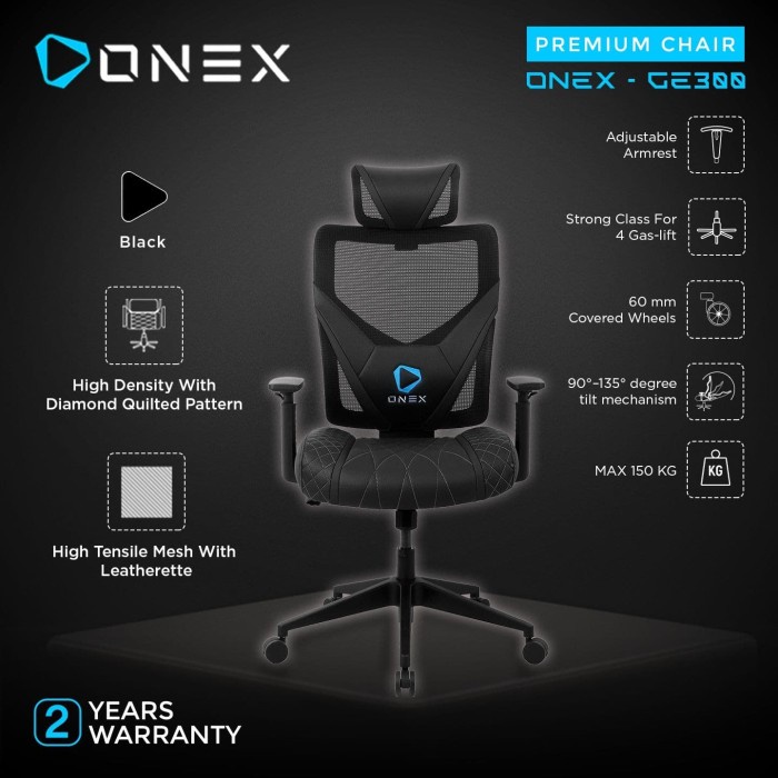 Jual ONEX GE300 Premium Quality Mesh Gaming Chair - Black | Shopee ...