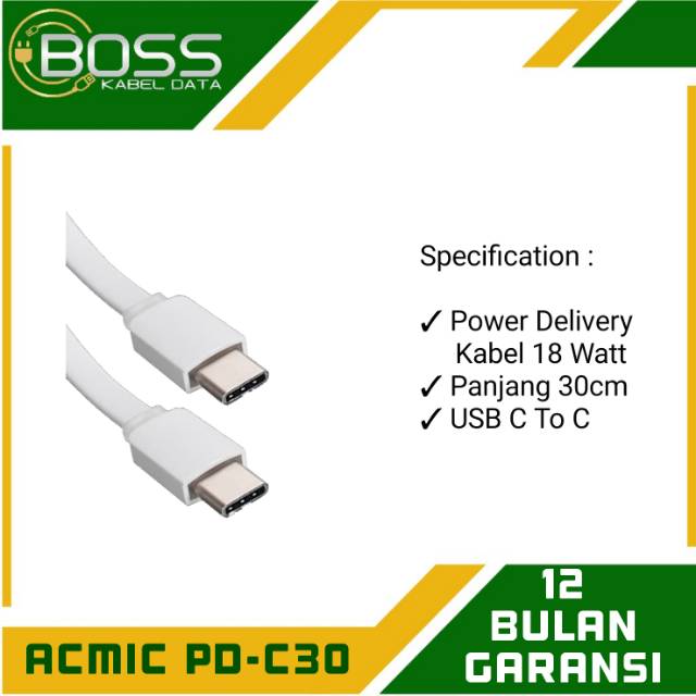 Jual Acmic Kabel USB Type C To Type C Panjang 30cm Support Power ...
