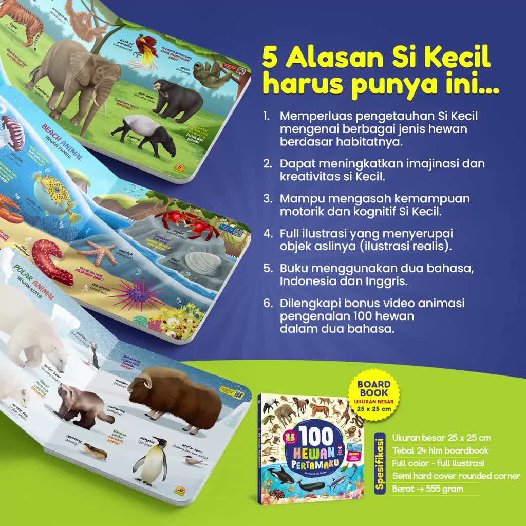 Jual buku My First Book 100 Hewan Pertamaku big boardbook anak umur 1 2 3 tahun th | Shopee ...