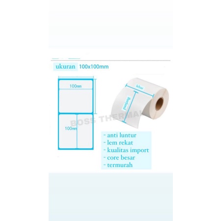 Jual KERTAS LABEL THERMAL 100x100 isi 500 STICKER BARCODE THERMAL 10X10 ...