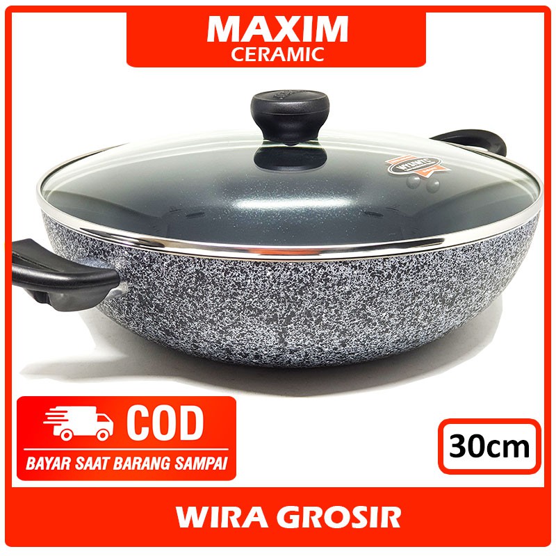 Jual Maxim Wajan Keramik + Tutup Kaca 30cm Anti Lengket Penggorengan ...
