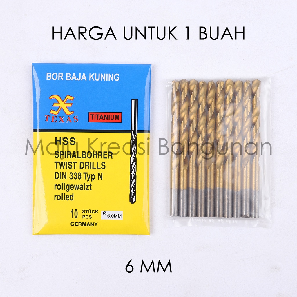 Jual Mata Bor Besi Baja Kuning 6mm 6 mm Kuningan Twist Drill Titanium ...