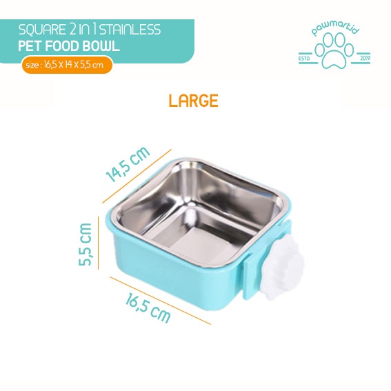 Jual Tempat Makan Anjing Kucing Square Stainless 2in1 Food Bowl ukuran ...