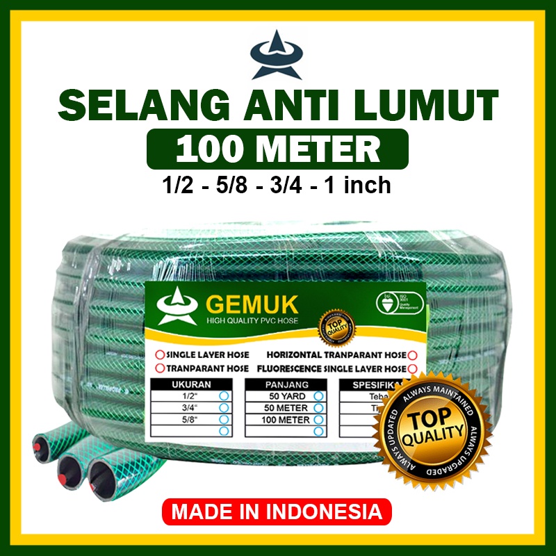 Jual GEMUK Selang Air 100 Meter 1/2 5/8 3/4 1 Inch Selang Benang Anti Lumut Selang Cuci Motor ...