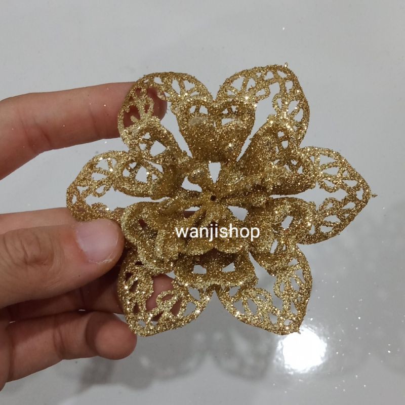 Jual BUNGA GLITTER MOTIF artificial 10 CM hiasan pohon natal dekorasi ...