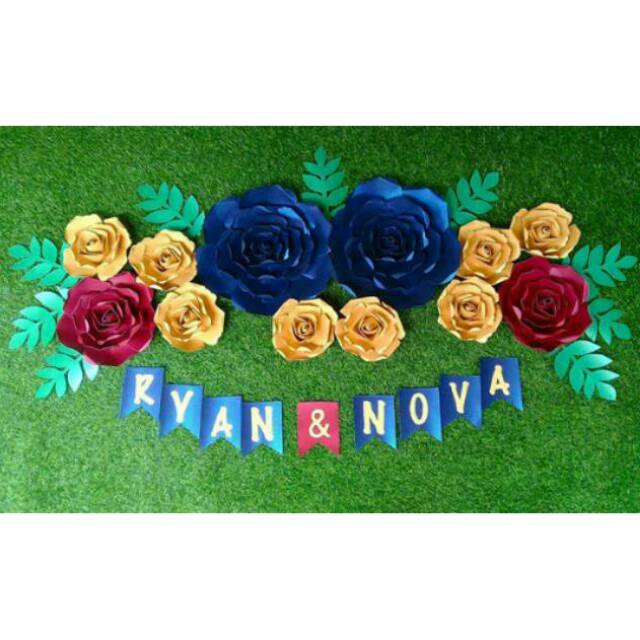 Jual Paper flower 12 bunga free bunting flag 10 huruf, bunga kertas ...