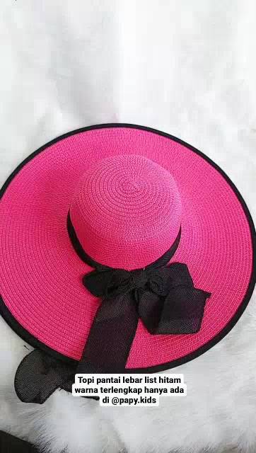 Jual Topi pantai lebar list hitam PL3/ topi pantai lebar dewasa / Summer Hat | Shopee Indonesia