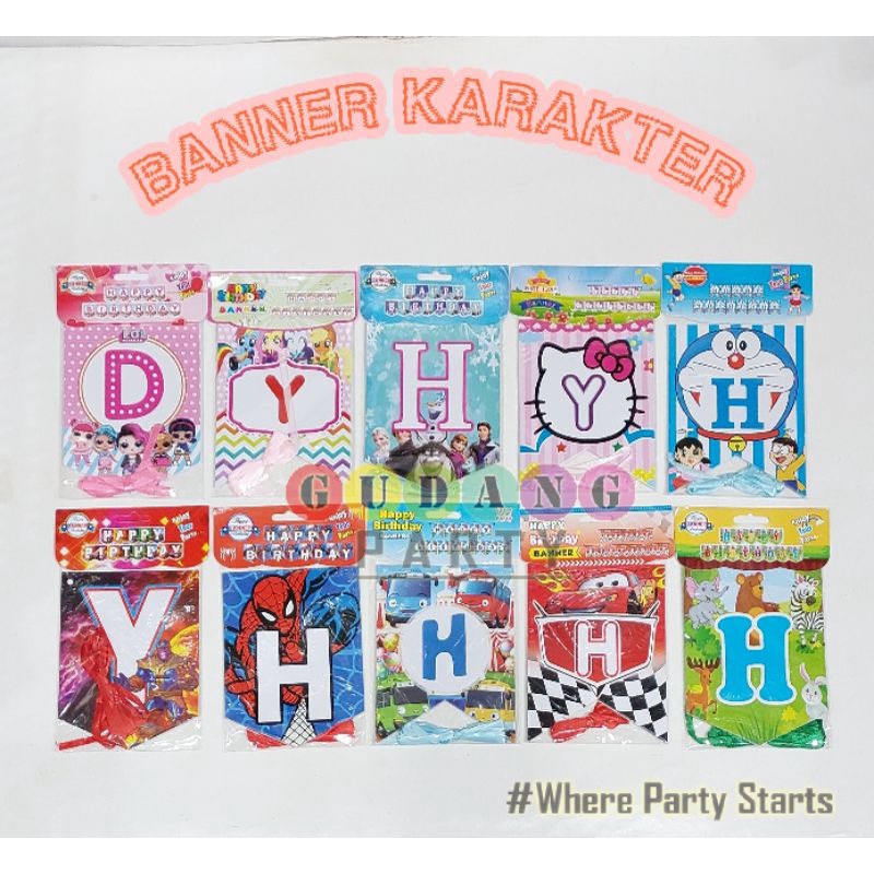 Jual Banner HB Karakter/Banner Ultah/Bunting Flag/Happy Birthday Banner ...