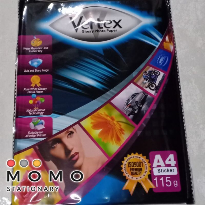 Jual kertas stiker glossy vertex 115g / kertas stiker glossy inkjet (20 ...