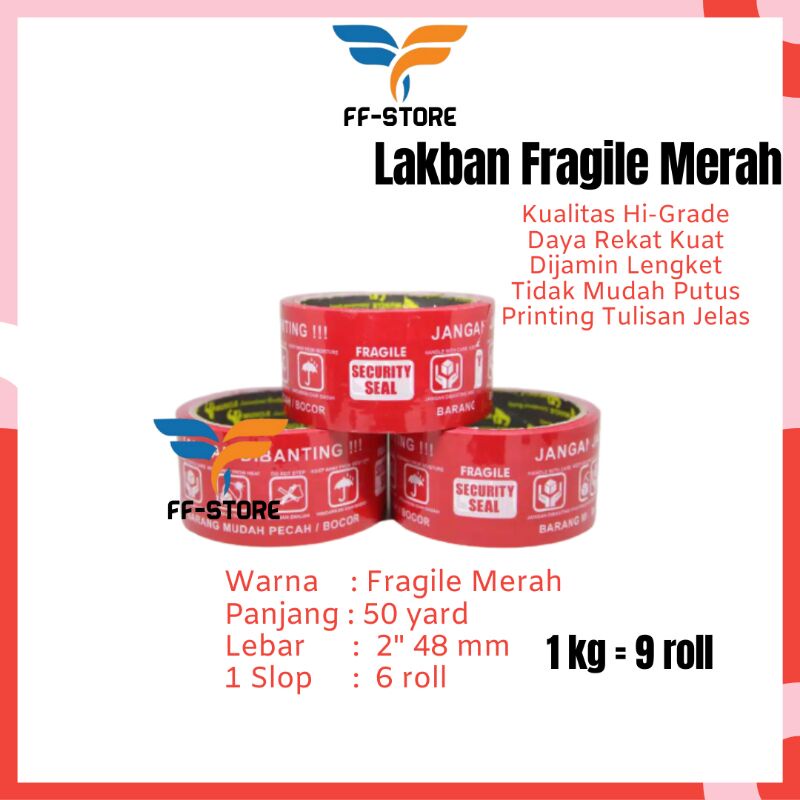 Jual Lakban Fragile Merah Solatip Jangan Dibanting Putih 2 inch 48 mm ...