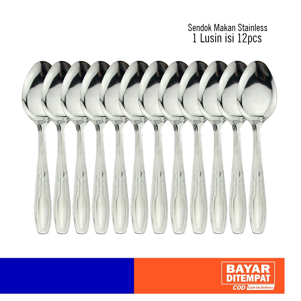 Jual Sendok makan stainless 1 lusin isi 12pcs PERABOT | Shopee Indonesia