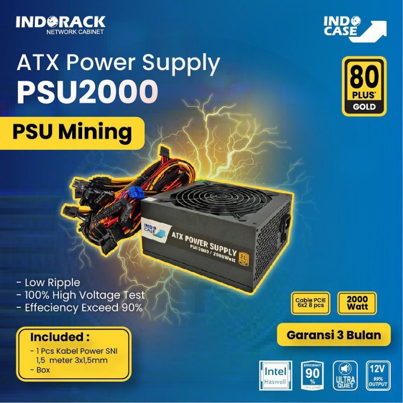 Jual PSU2000 PSU 2000W PURE 80+ GOLD Power Supply ATX Mining / Gaming ...