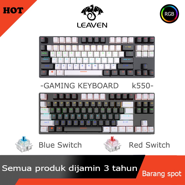 Jual LEAVEN K550 keyboard gaming mechanical rgb murah usb blue switch red switch hotswap ...