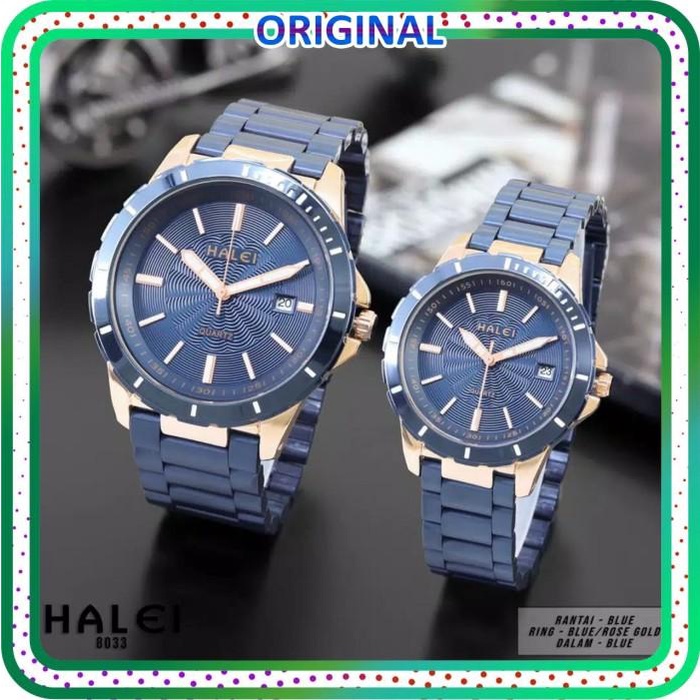 Jual Jam Tangan Pria Wanita Couple Halei Original 8033 Blue Tanggal ...