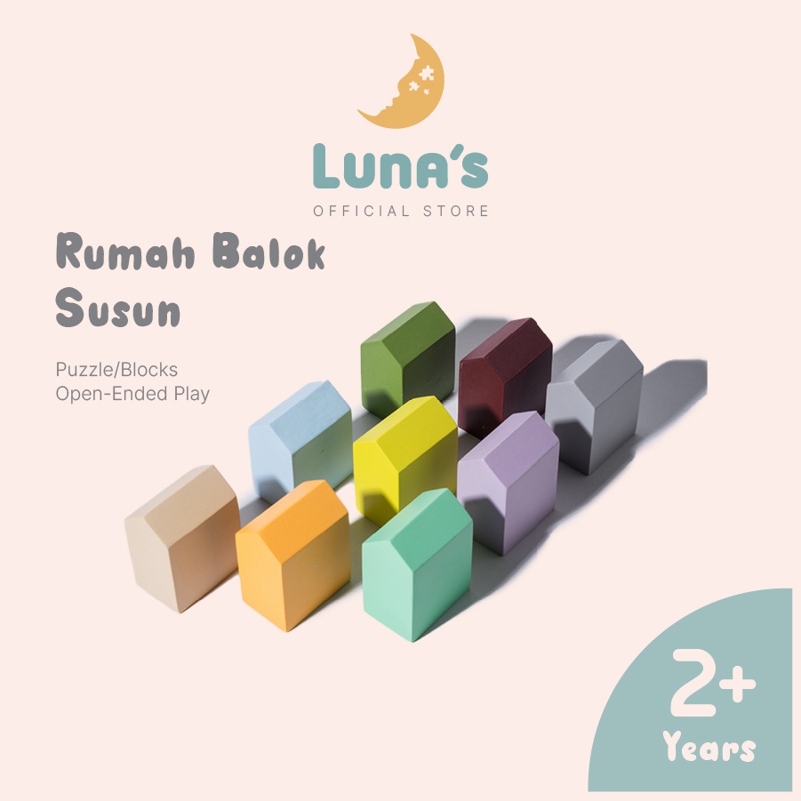Jual Luna's Wooden House Blocks Mainan Balok Rumah-rumahan Mainan Balok ...