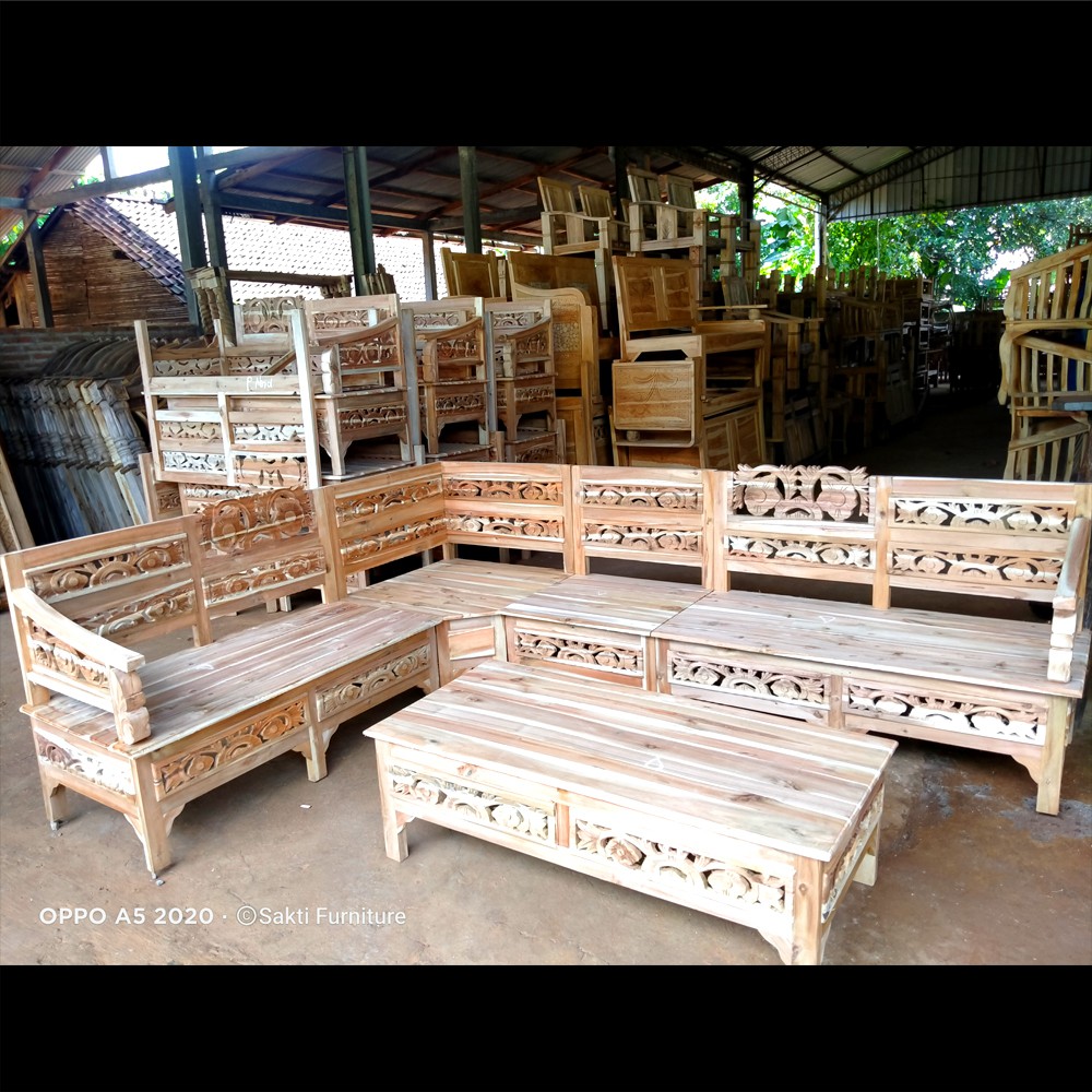 Jual Sofa Kursi Meja Tamu Minimalis Sudut Mawar Kayu Akasia | Shopee ...