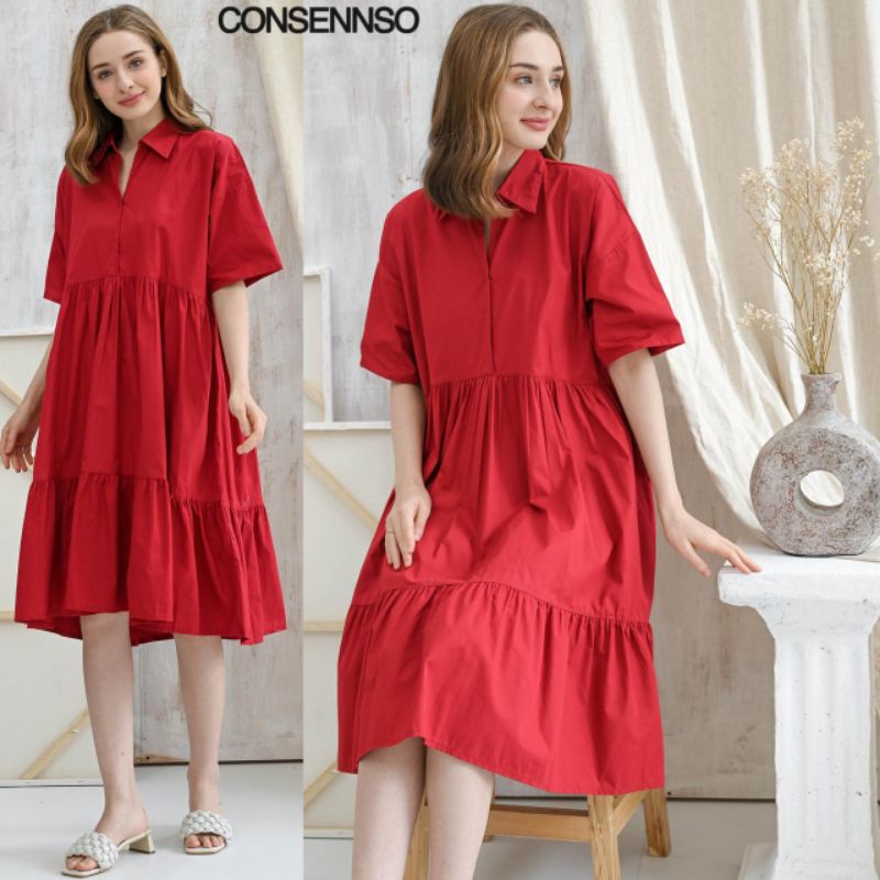 Jual Dress CONSENNSO Ruffle Shirt kerah 3 Warna (Merah, Putih, Hitam ...