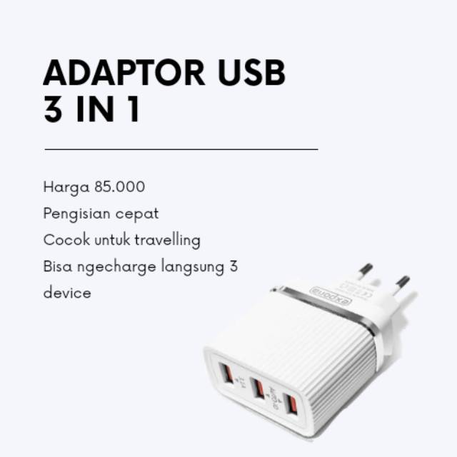 Jual ADAPTOR USB BISA UNTUK CHARGER 3 DEVICE SEKALIGUS COCOK UNTUK ...