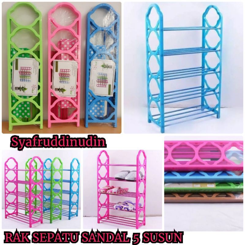 Jual RAK SEPATU SENDAL SUSUN 5 TINGKAT PORTABLE RAK PLASTIK BESI SEPATU ...