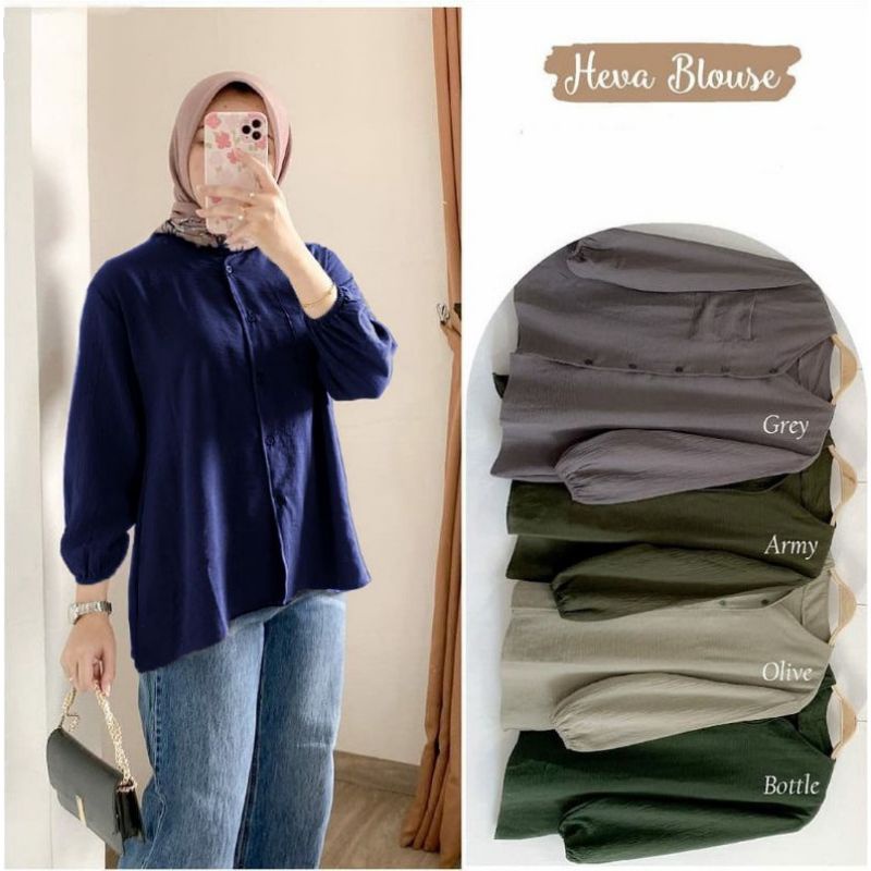 Jual Heva Blouse Rayyon Crinkle Premium Atasan Premium Kemeja Atasan Wanita | Shopee Indonesia