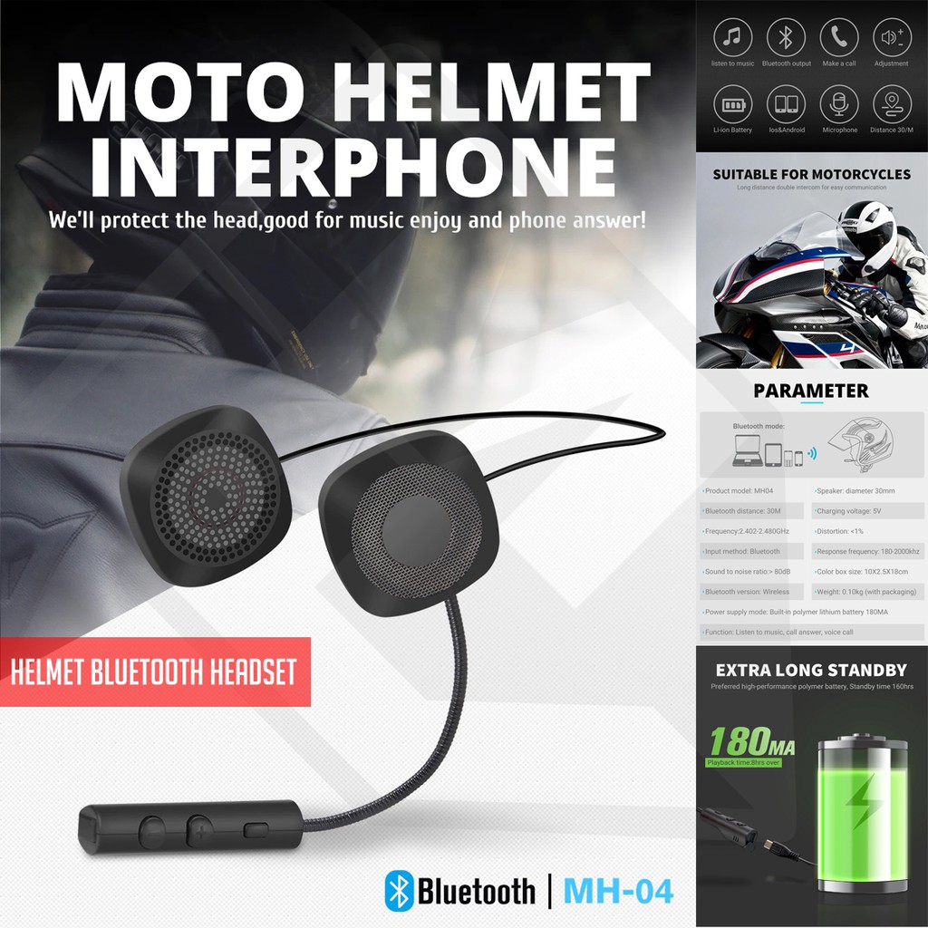 Jual Helmet Bluetooth Headset MH04 Not Intercom kyt ink zeus arai shoei ...