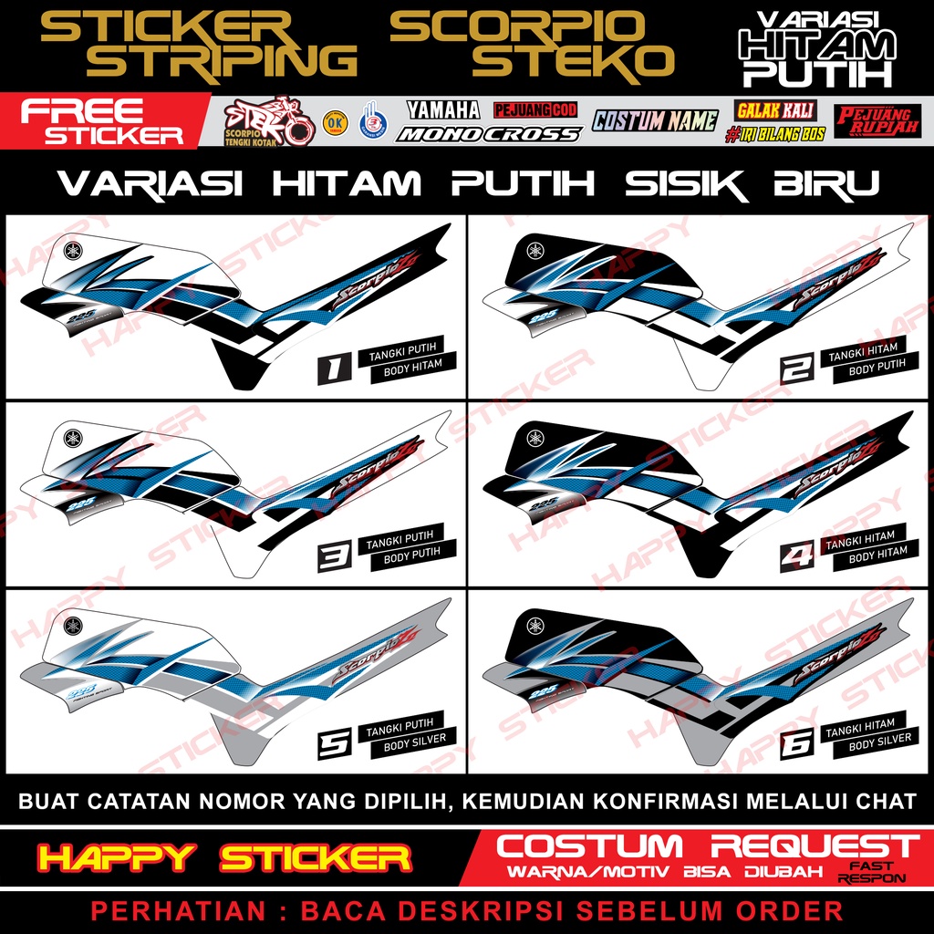 Jual Stiker Striping Scorpio Steko Variasi Hitam Putih | Shopee Indonesia