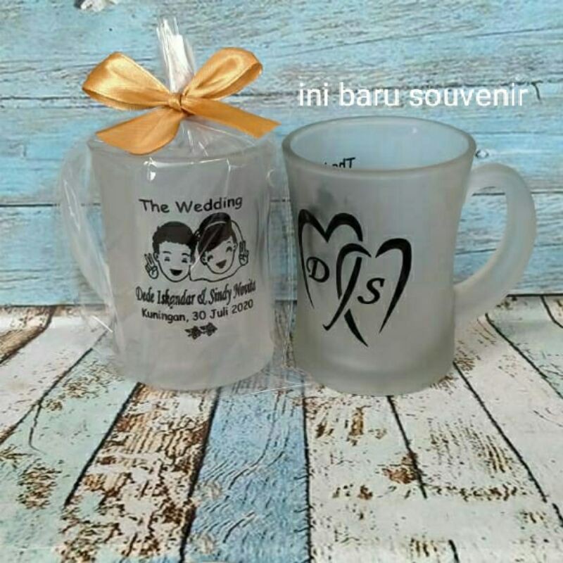 Jual souvenir gelas kaca mug cangkir kopi doff plus cetak sablon custom ...