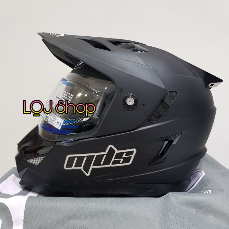 Jual HELM MDS SUPER PRO DOUBLE VISOR SOLID BLACK DOFF SUPERMOTO FULL ...