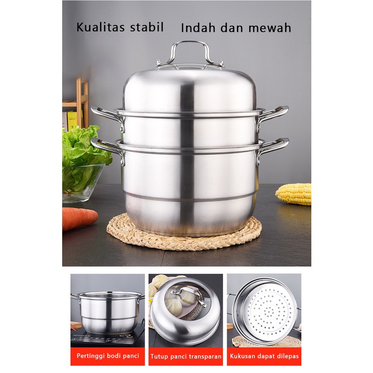 Jual Panci Steamer 2 Tingkat Kukusan Stainless Steel panci multifungu peralatan dapur perlalatan ...