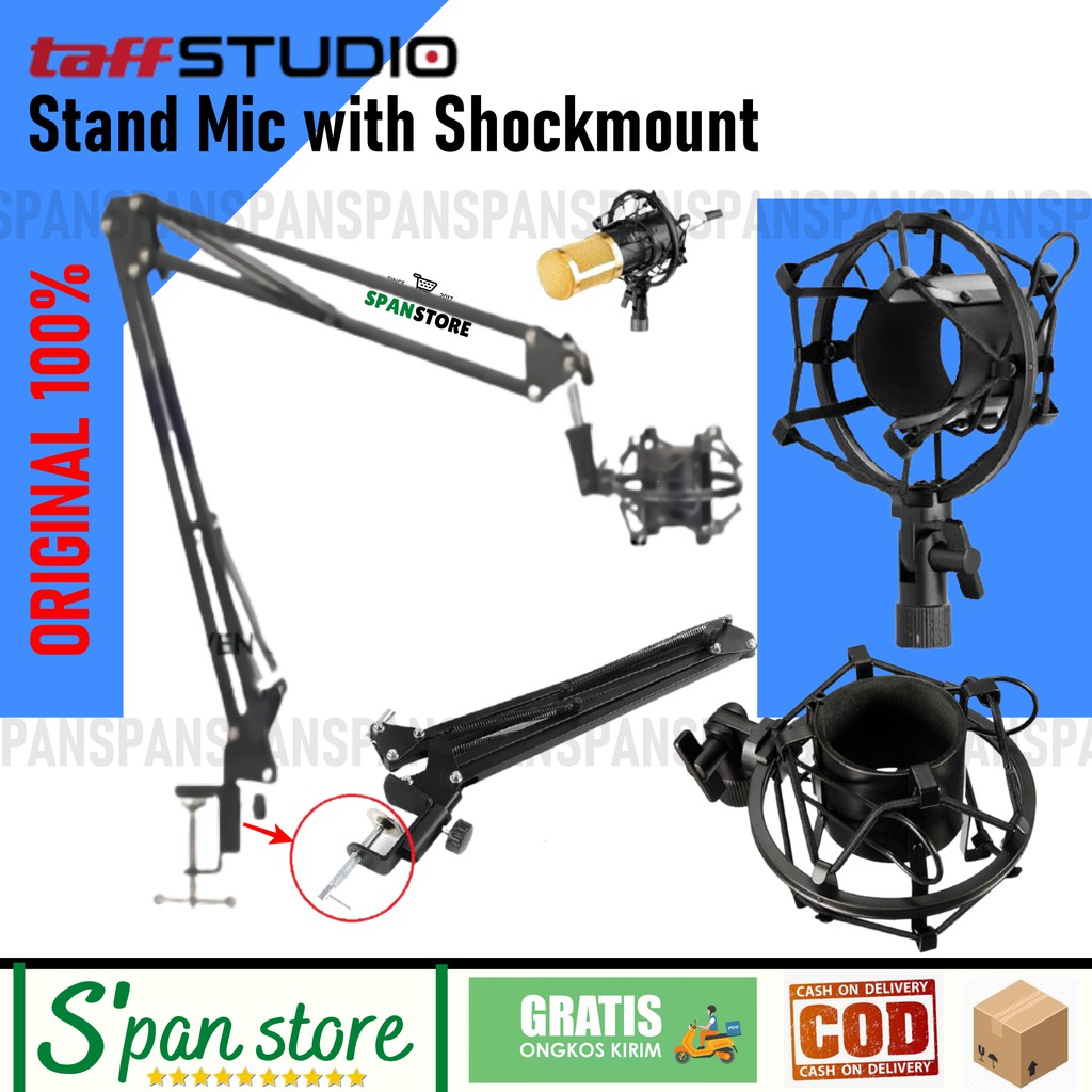 Jual Paket Stand Mic Arm Shockmount Condenser Microphone - HITAM ...