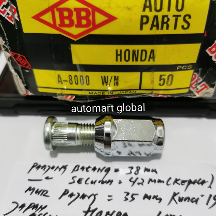 Jual Baut roda honda jazz crv hrv mobilio asli japan panjang 42 mm ...