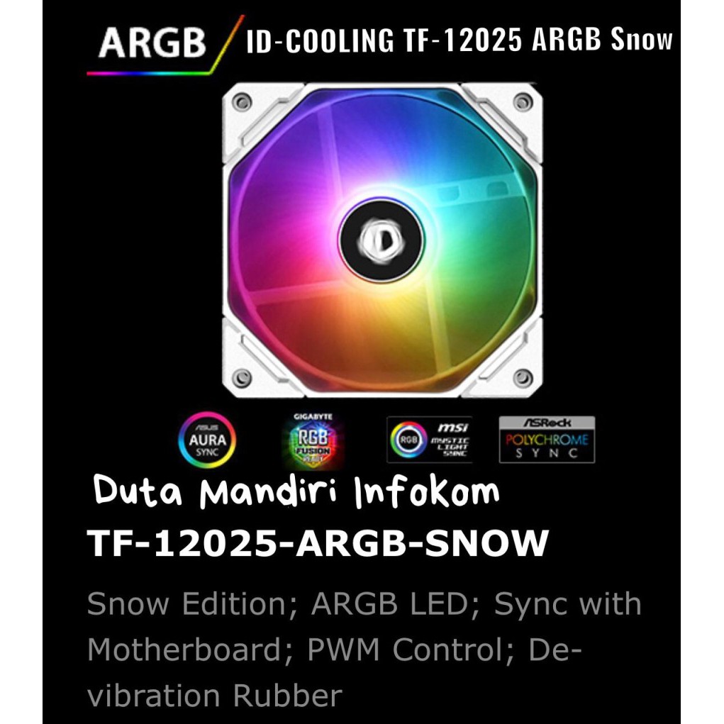 Jual ID Cooling TF-12025 ARGB Snow Single 120mm Cooling Fan PWM Gaming Case | Shopee Indonesia