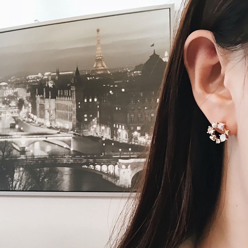 Jual AN470 Anting Bulat Simple Mutiara Kristal Import Fashion anting ...