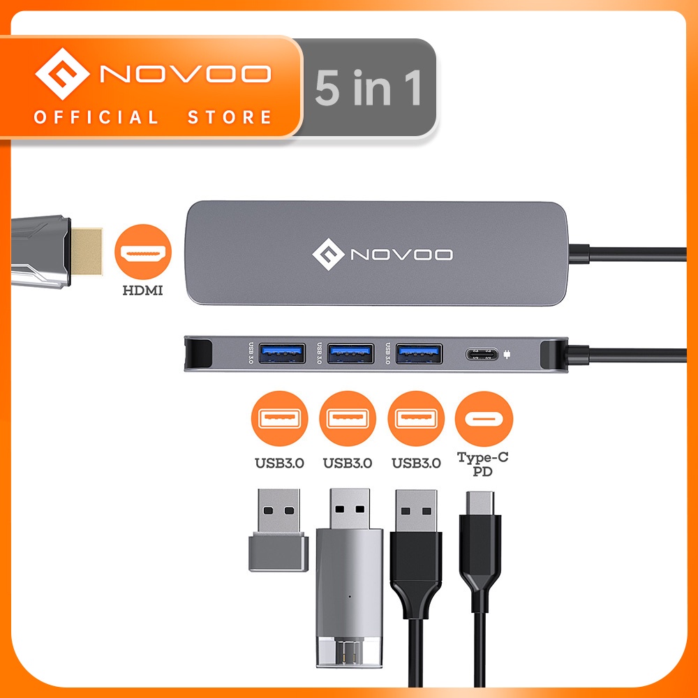 Jual NOVOO type c Hub USB 3.0 5-Port Paduan aluminium Kecepatan Tinggi ...