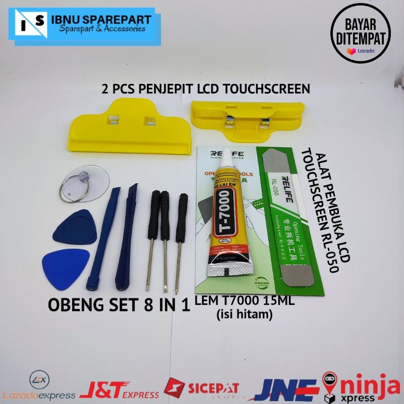 Jual OBENG SET HP 8 IN 1 + LEM T7000 15ML + PENJEPIT LCD + ALAT PEMBUKA LCD TOUCHSCREEN RL-050 ...