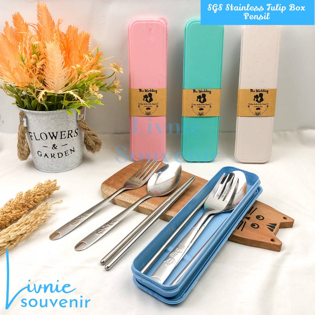 Jual Souvenir Sendok Garpu Sumpit Stainless TULIP Box Pensil Soft | Shopee Indonesia