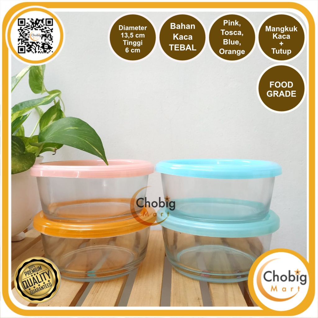 Jual Chobig Mangkuk Kaca Transparan Tebal 600ml Tutup Elegant Cantik Mangkok Makan Kulkas